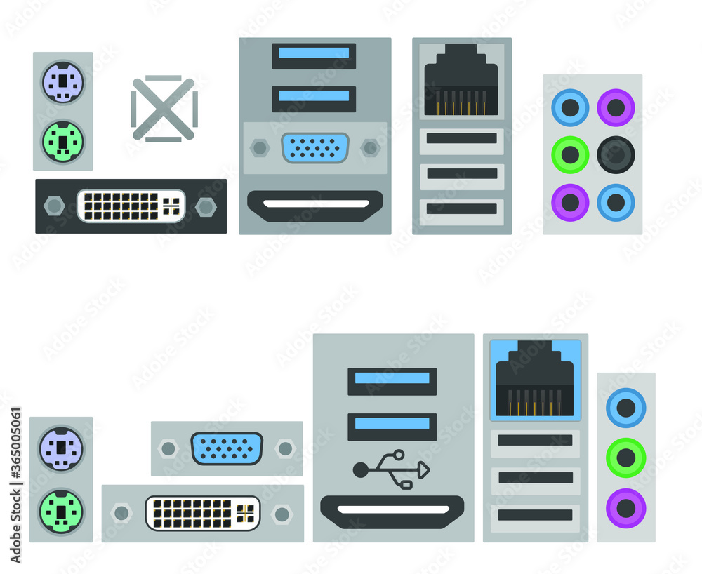 computer universal connectors icon symbols (Sockets and connectors for ...