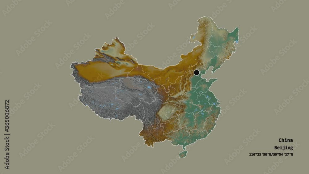 Guangdong, province of China, with its capital, localized, outlined and ...