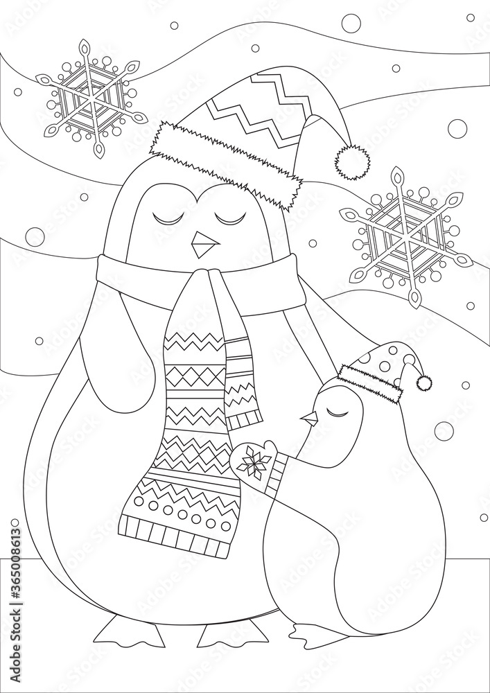Winter Penguin Coloring Page