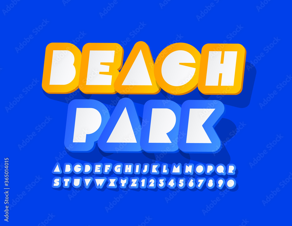 Vector creative banner Beach Park. Sticker Blue and White Font. Trendy ...