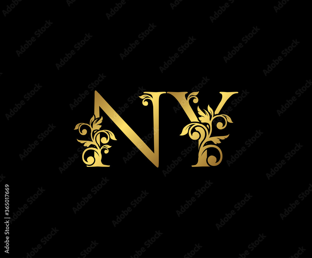 Golden NY, N and Y Luxury Logo Icon, Vintage Gold Initials Mark Design ...