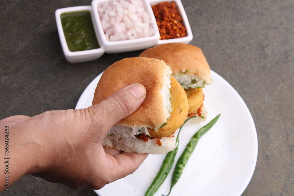 Bombay vada paav is an Indian burger Stock Photo | Adobe Stock