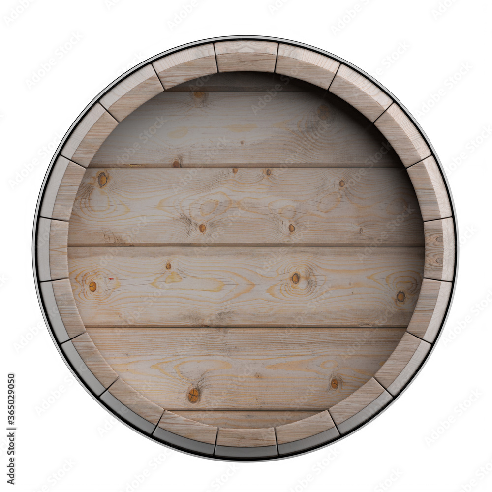 Wooden barrel top view isolated on white background 3d illustration ...