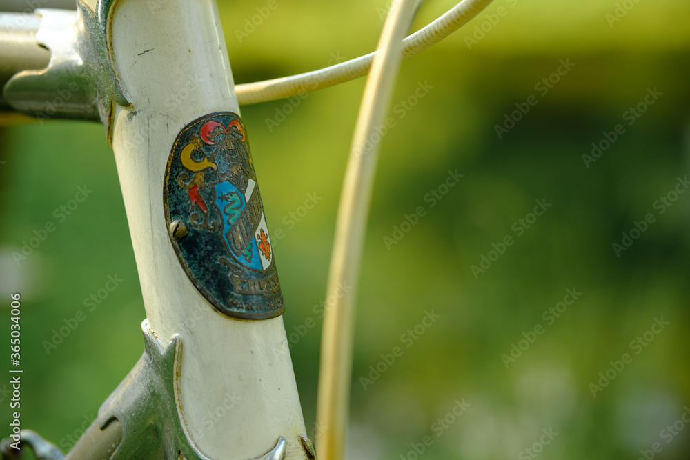 head badge of a vintage italian road bike cinelli riviera from the 1950 ...