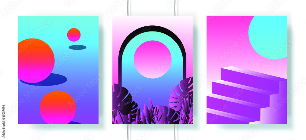 Retrowave and synthwave style posters for music event. Set of vector ...