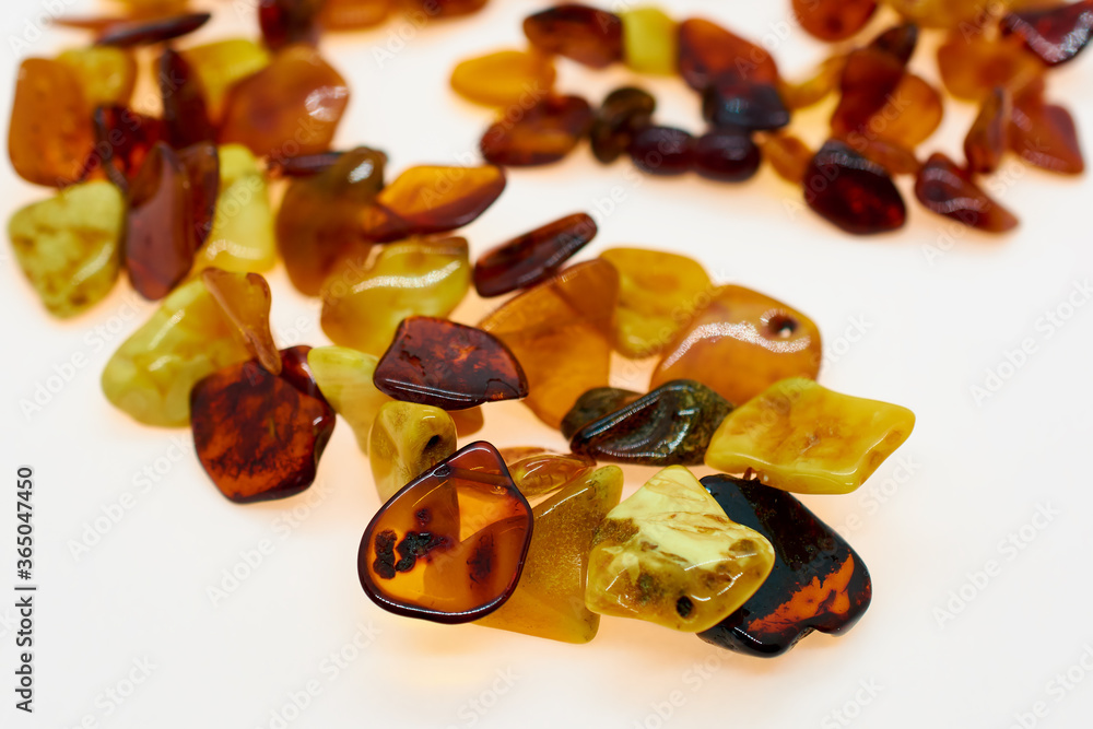 Necklace made of natural multi-colored amber. Solid translucent ...