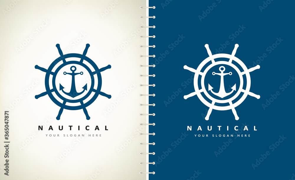 Nautical logo vector. Helm and anchor design. Stock Vector | Adobe Stock