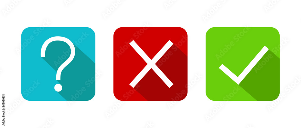 Set of round marks, cross, question mark, checkmark icons, buttons on ...