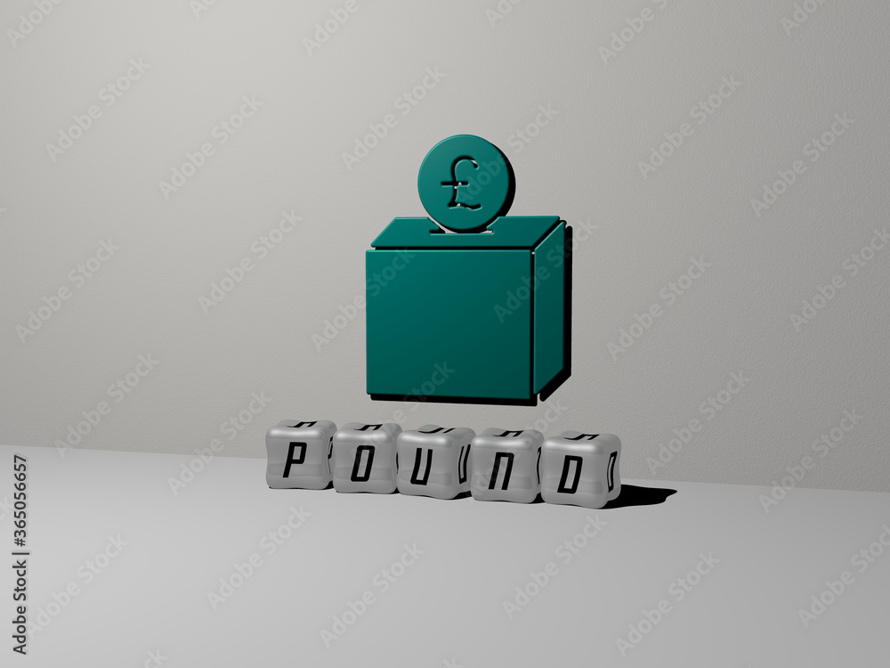 3D representation of pound with icon on the wall and text arranged by ...