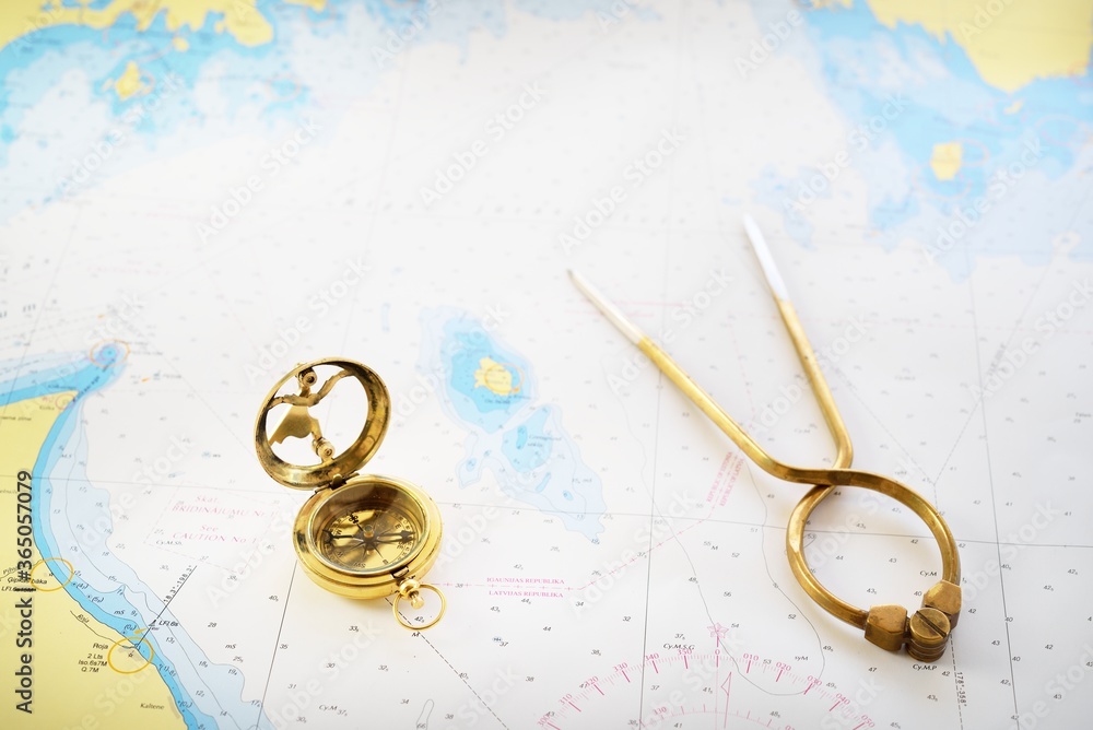 Golden sundial, antique W & HC 6" brass dividers calipers nautical ...