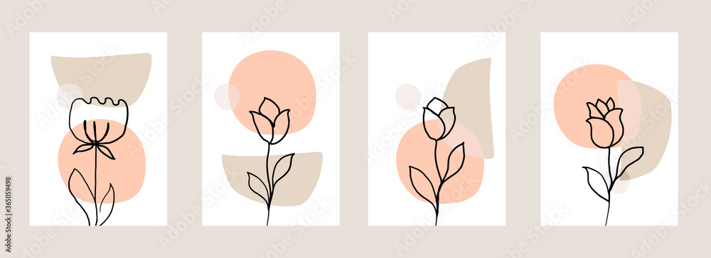 Line art flower set. One line drawing. Fancy line art. Trendy concept ...