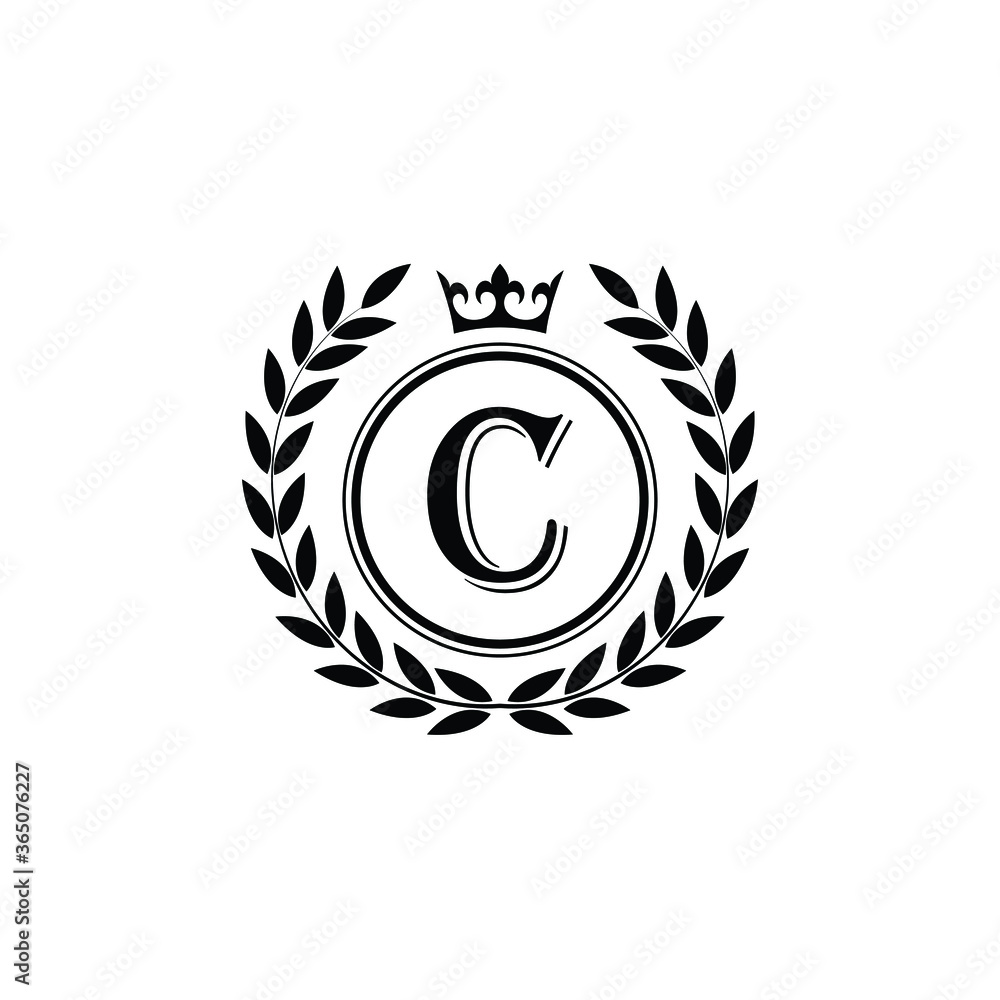 Letter C laurel wreath template logo Luxury letter with crown. Monogram ...