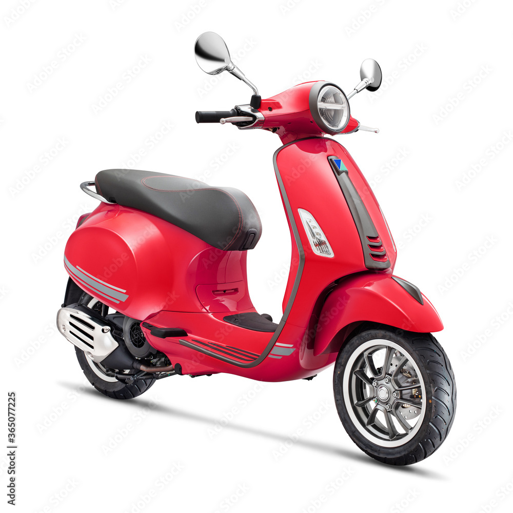 Red Retro Vintage Scooter Isolated on White Background. Modern Personal ...