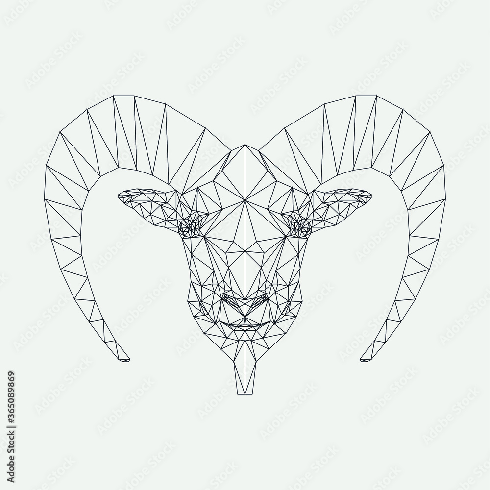 Vector illustration. Abstract polygon the head of a ram. Geometric ...
