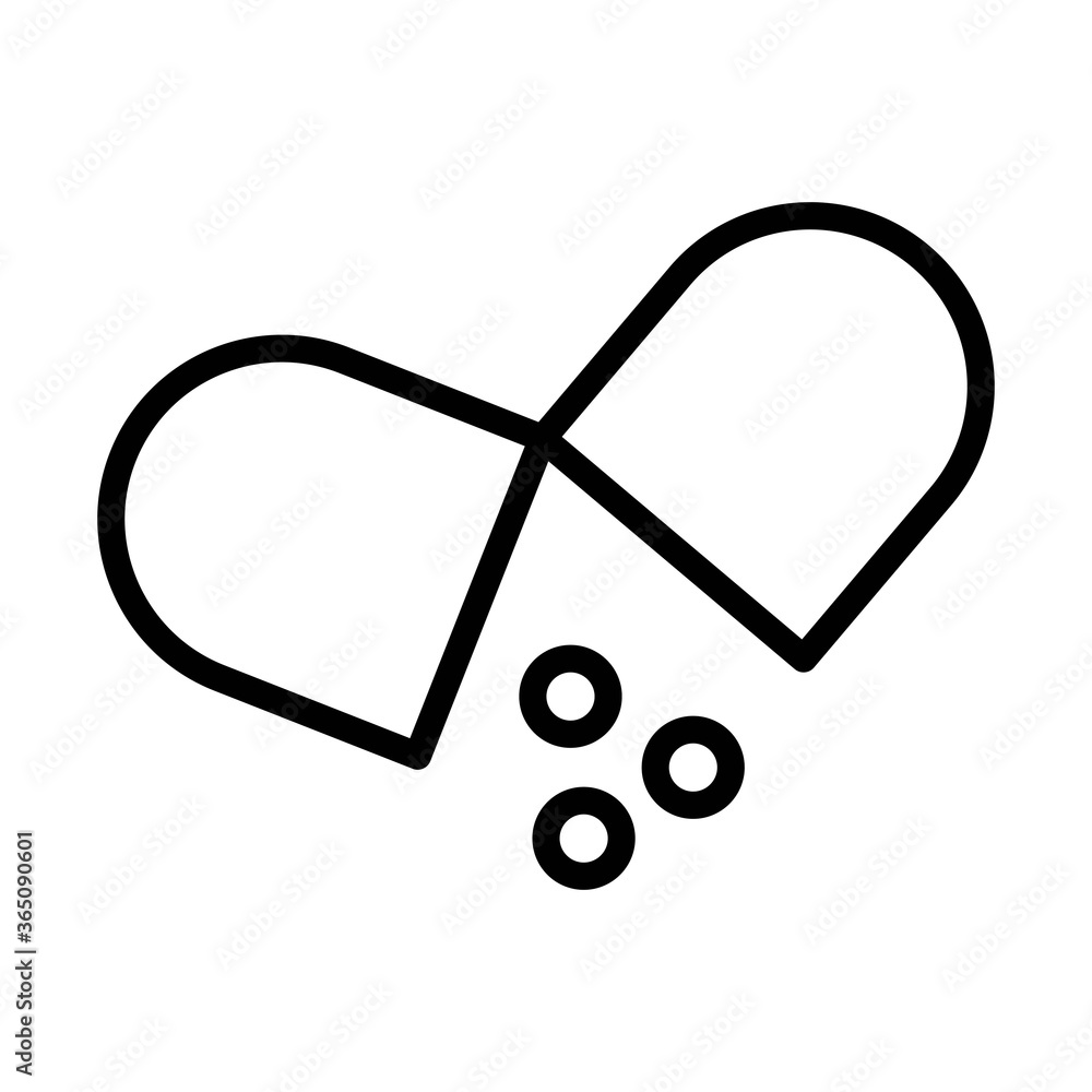 Open medicine capsule icon in line design style. Drug capsule sign ...