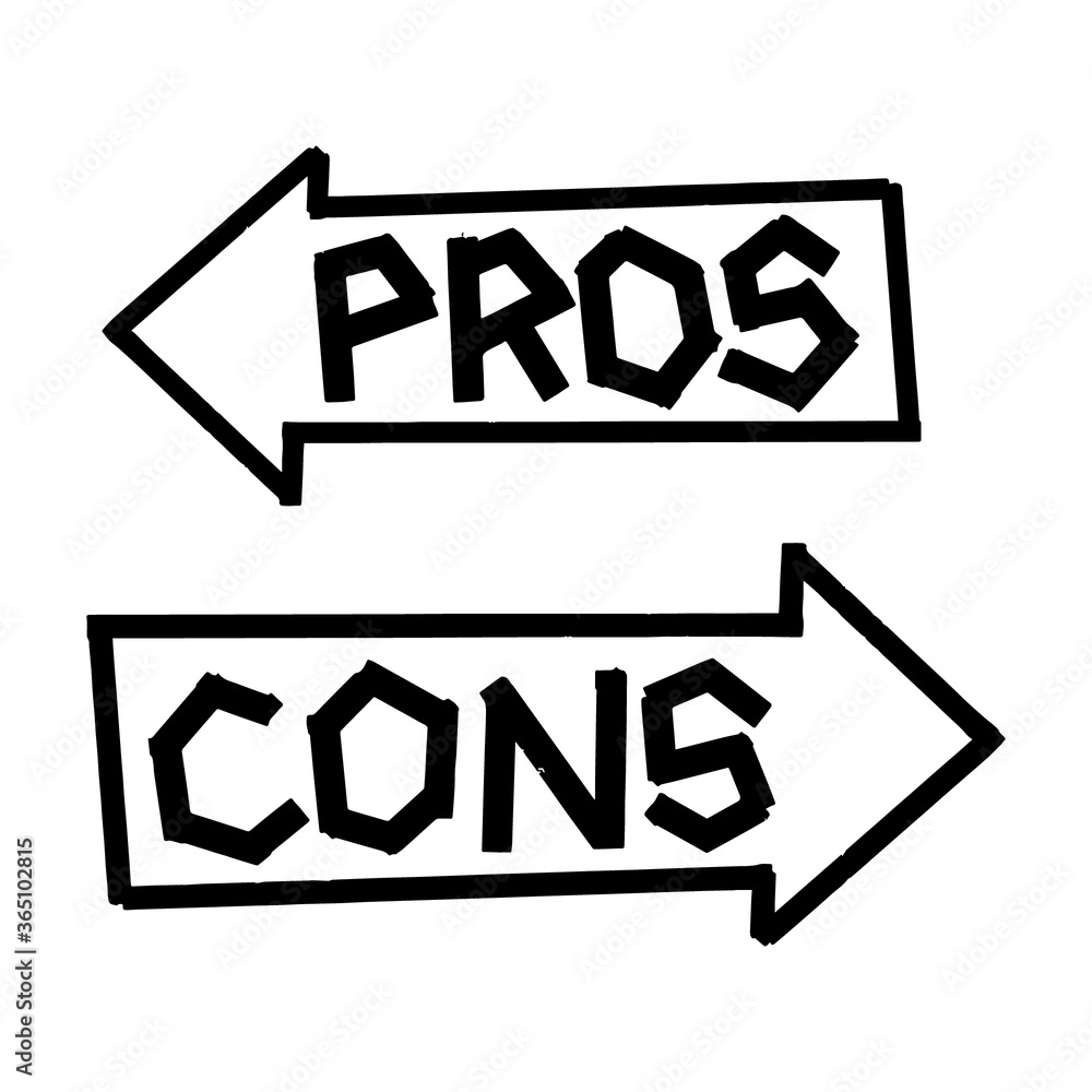 Pros and Cons arrows sign. Hand-drawn lettering and illustration ...