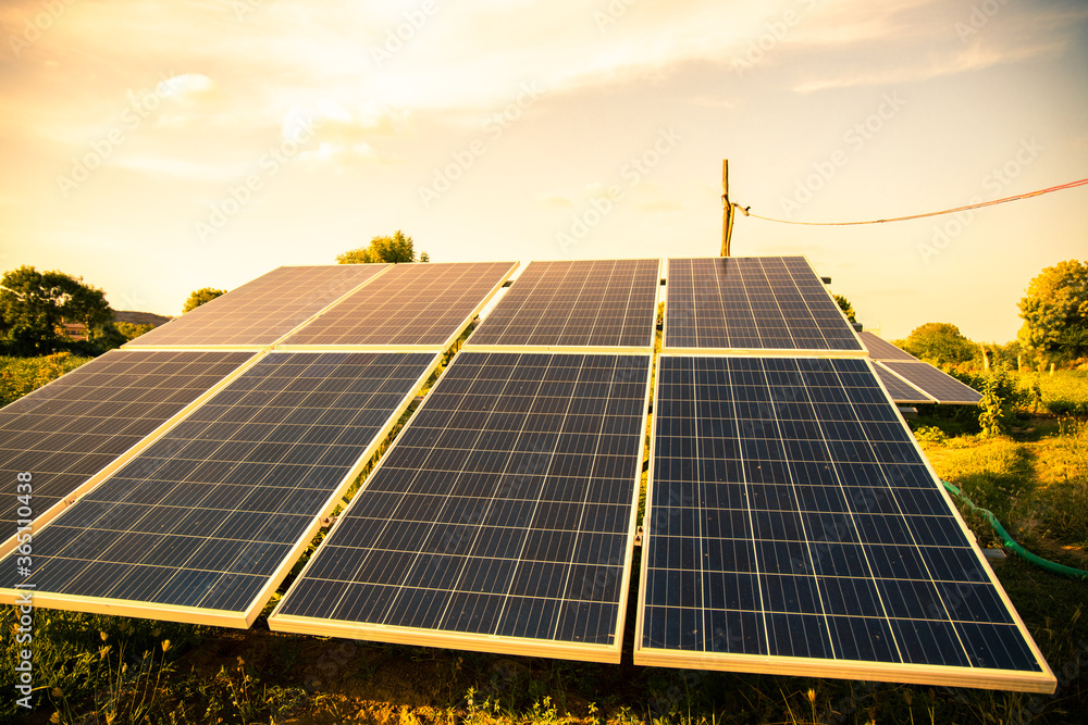 Small Solar Panel Setup Installed, Summer Heat , Green environment ...