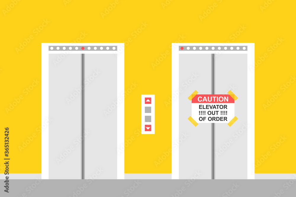 Hall vector illustration with two elevator doors. Working elevator and ...