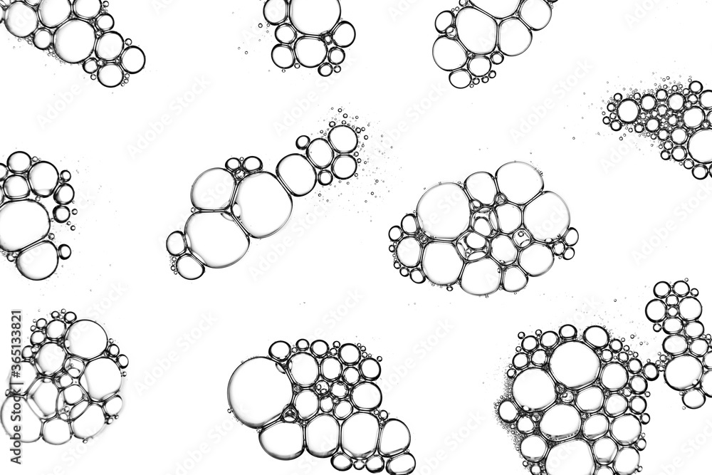 Soap bubbles pattern isolated on white background. Transparent bubbles ...