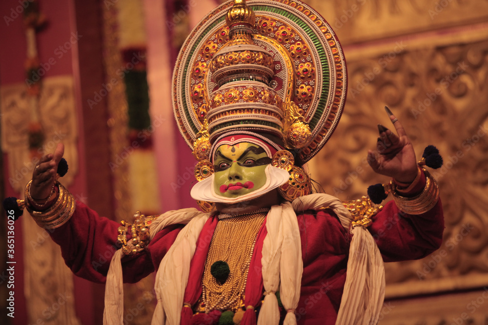 Kathakali dancer in green face paint Stock Photo | Adobe Stock
