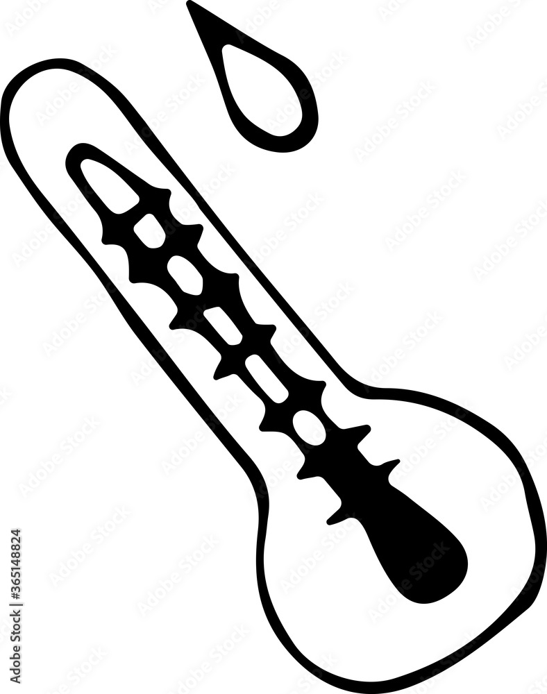 Vector illustration of a thermometer with a drop of water in the Doodle ...