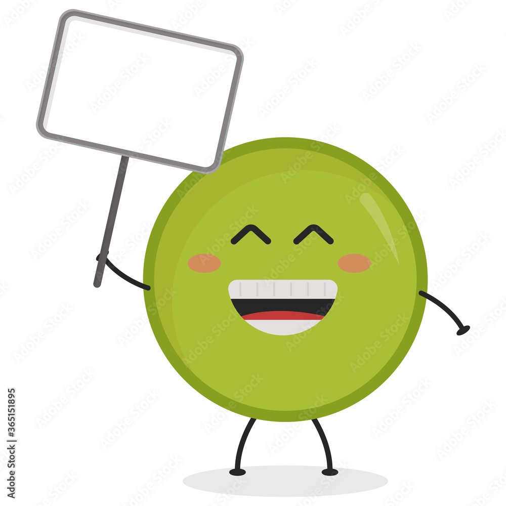 Cute flat cartoon green peas holding a sign illustration. Vector ...
