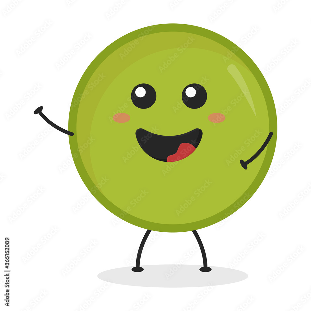 Cute flat cartoon green peas illustration. Vector illustration of cute ...