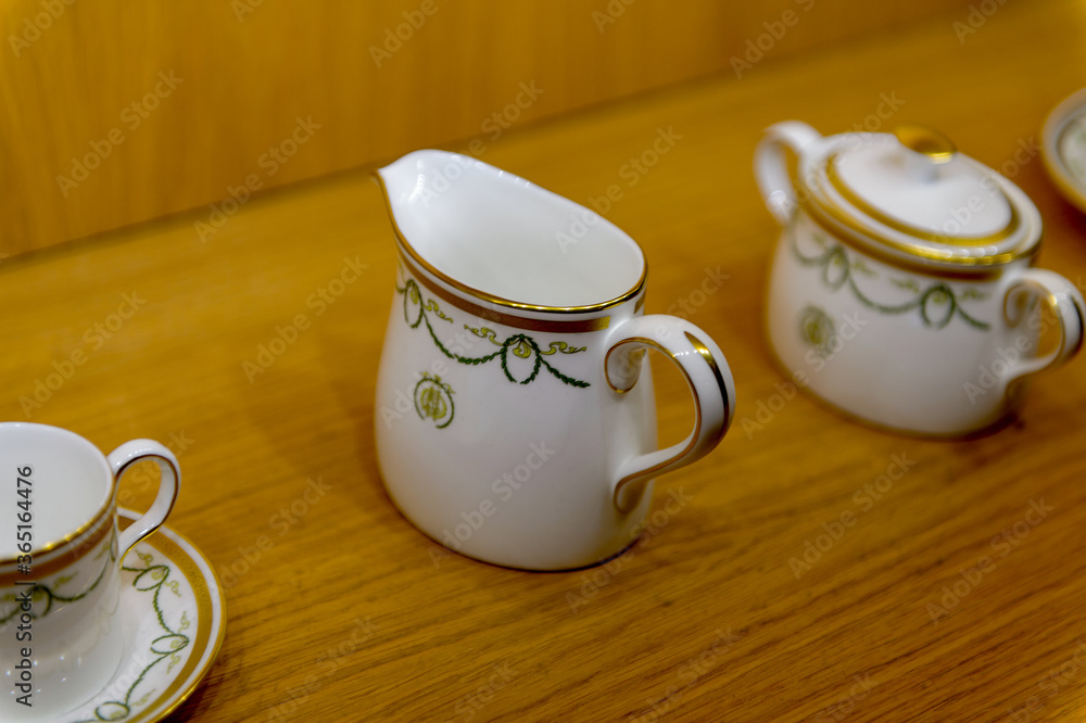 BELFAST, NI - JULY 14, 2016: Dishes of White Star Line company, Titanic ...