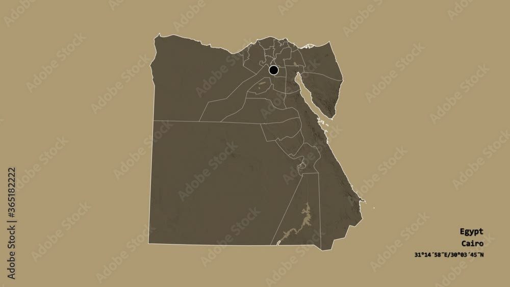 Al Minya, governorate of Egypt, with its capital, localized, outlined ...