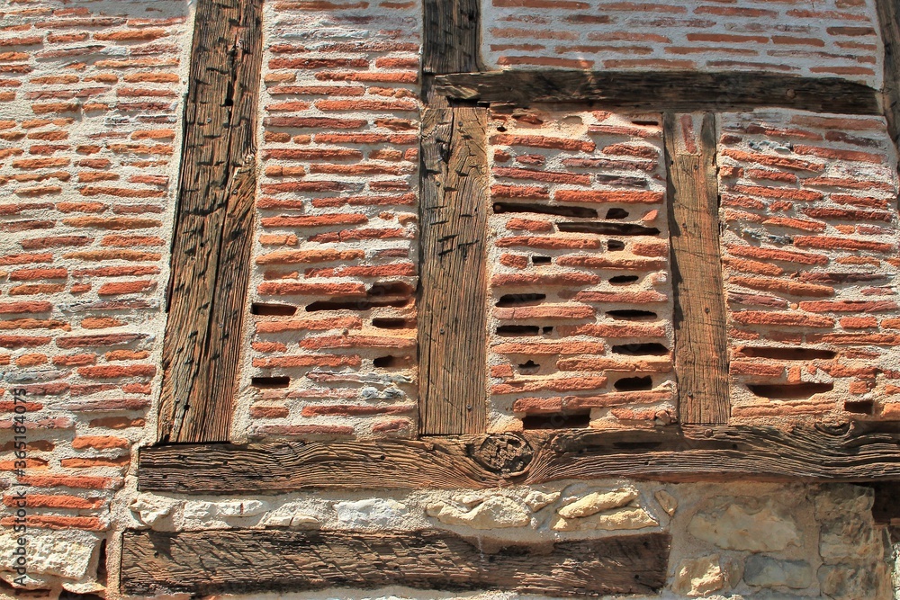 colombage, construction, briques, mur, Gluges, Lot, vieux, bois, mur ...