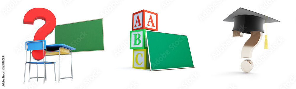 school desk question mark 3d Illustrations on a white background Stock ...