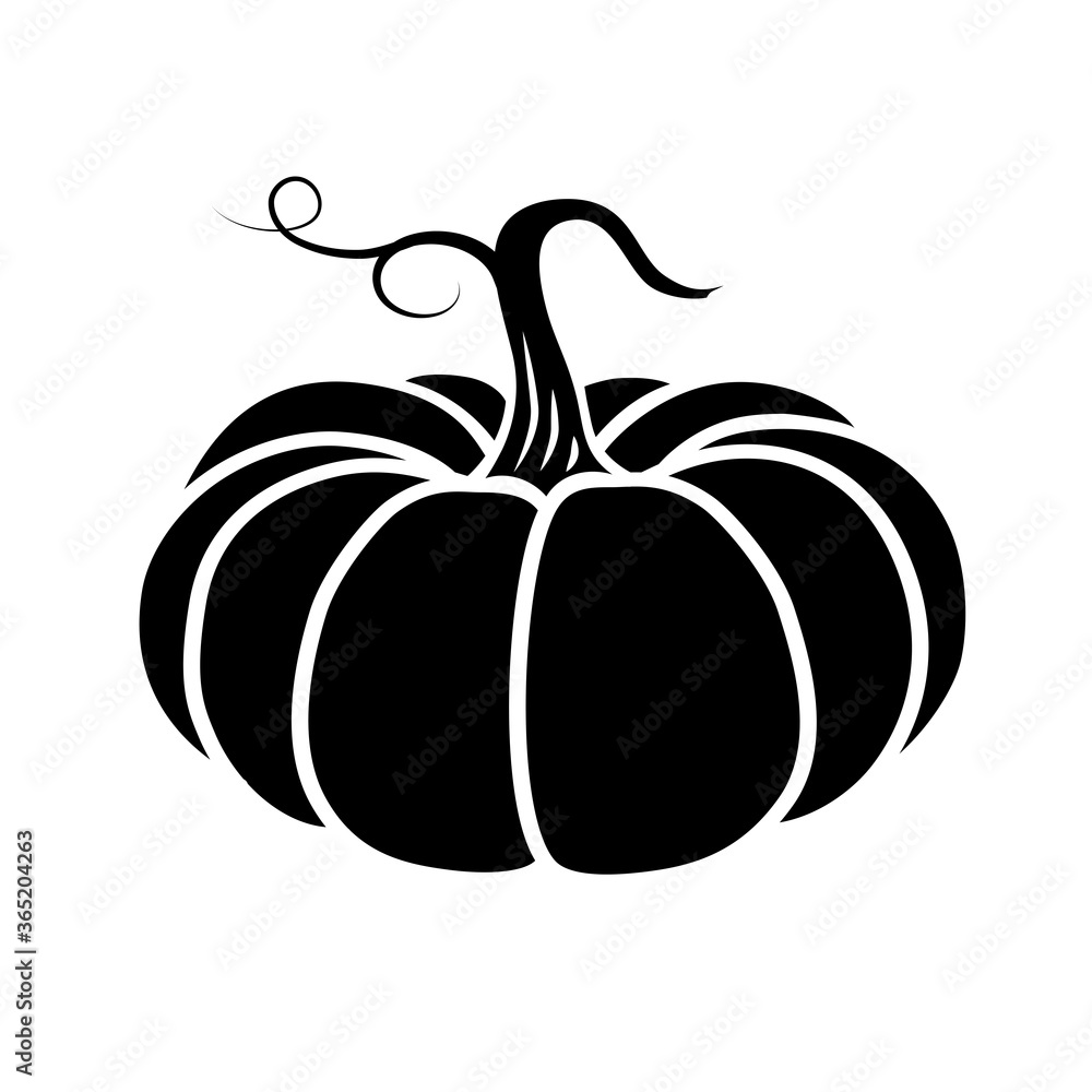 Vector black and white pumpkin icon in a flat style. The illustration ...
