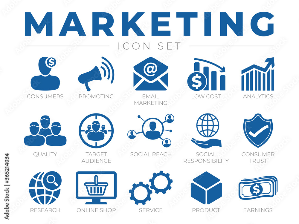 Marketing Icon Set. Promotion, Email Marketing, Costs, Analytics ...