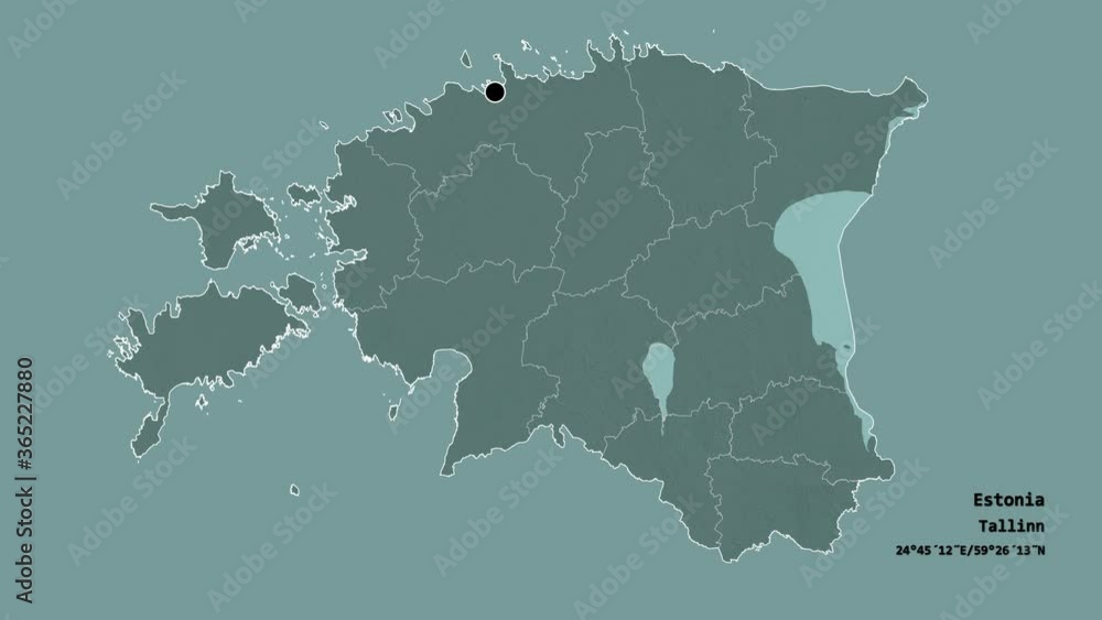 Tartu, county of Estonia, with its capital, localized, outlined and ...