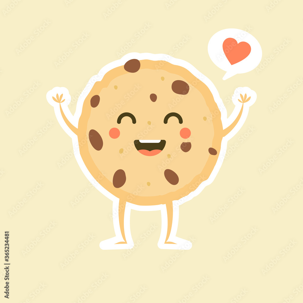 Cute cartoon chocolate chip cookie character with funny face. Cute ...