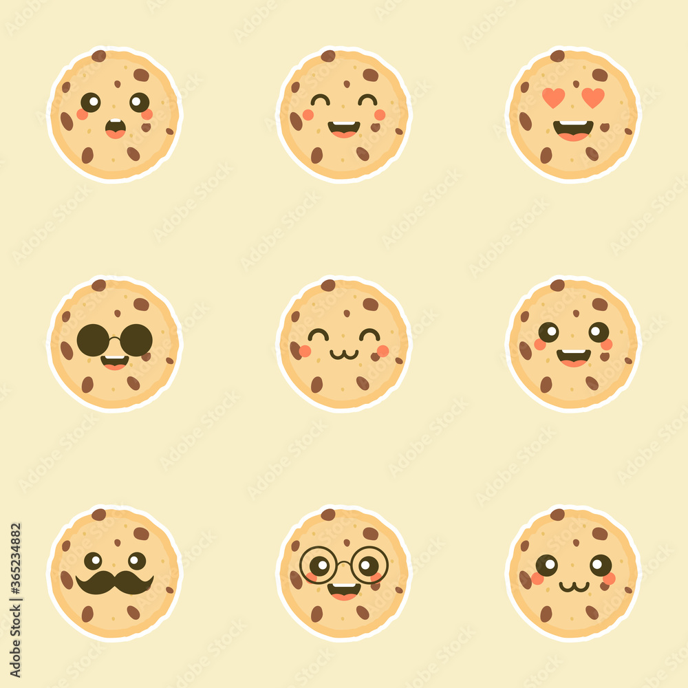 Cute cartoon chocolate chip cookie character with funny face. Cute ...