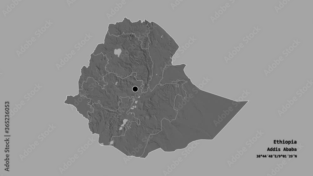 Oromia, state of Ethiopia, with its capital, localized, outlined and ...