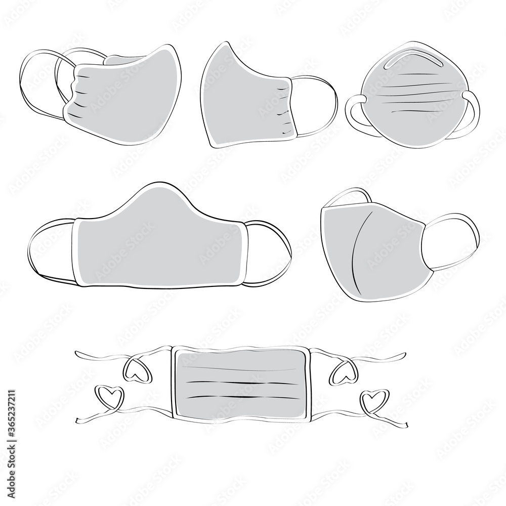 Covid19 Masks Icon Set in Gray on White Background. Clip art for ...