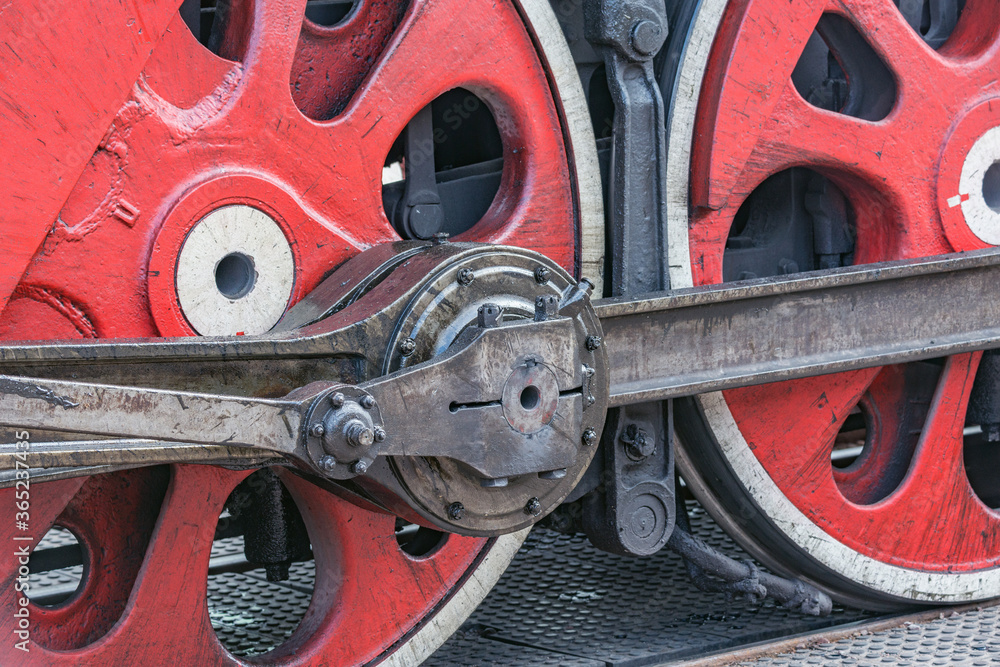 Wheels of the retro steam train standing by the platform. Stock Photo ...