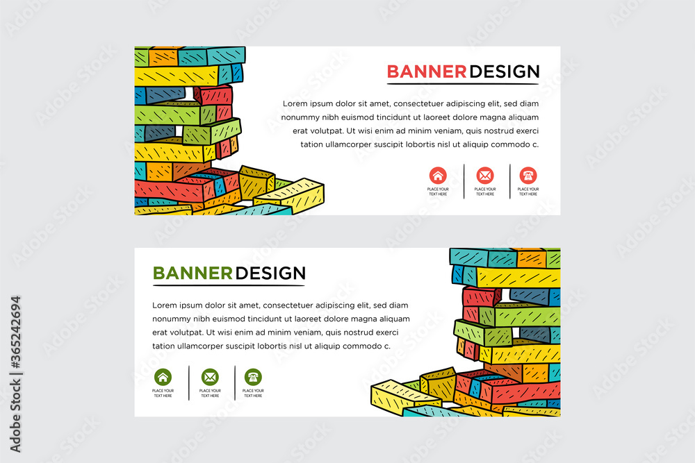 Set of colorful brick horizontal web banner design template with sample ...