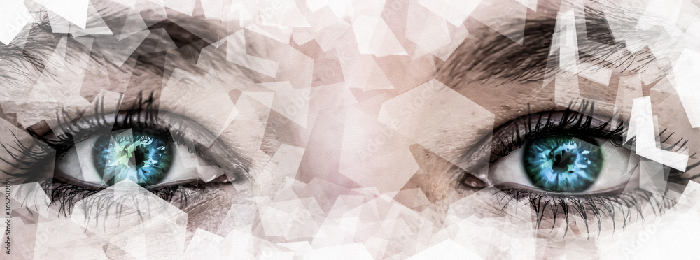 abstract art of a female eyes closeup dispersion effect texture. Stock ...