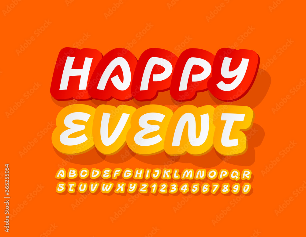 Vector celebration card Happy Event. Creative sticker Font. Handwritten ...