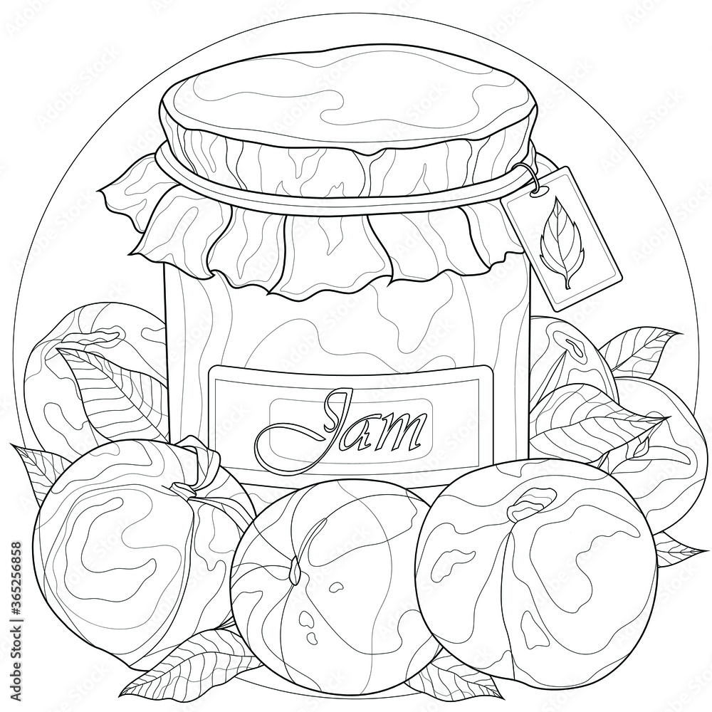 Peach jam.Tasty sweets.Coloring book antistress for children and adults ...