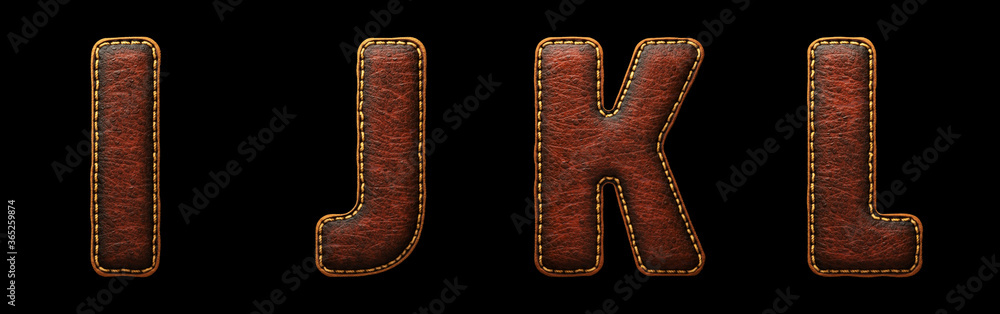 Set of leather letters I, J, K, L uppercase. 3D render font with skin ...