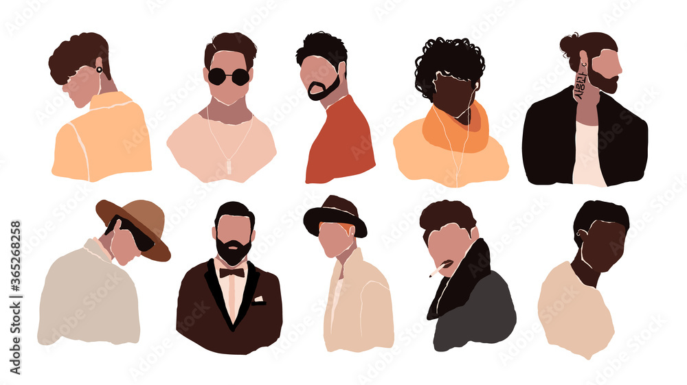 Set of abstract man portraits isolated on white background. Modern ...
