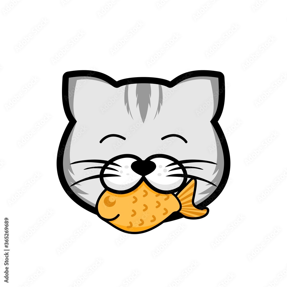 Cat Eating Fish Clipart
