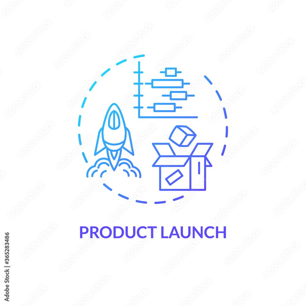 Product launch blue gradient concept icon. Merchandise production ...