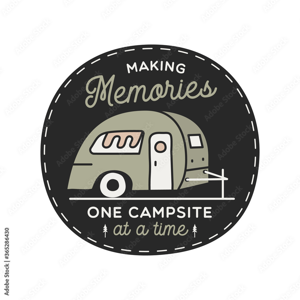 Vintage camping RV logo, adventure emblem illustration design. Outdoor ...