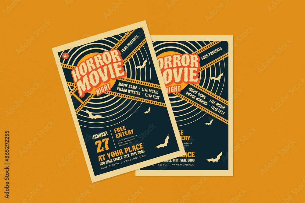 Horror Movie Night Flyer Template Stock Vector | Adobe Stock