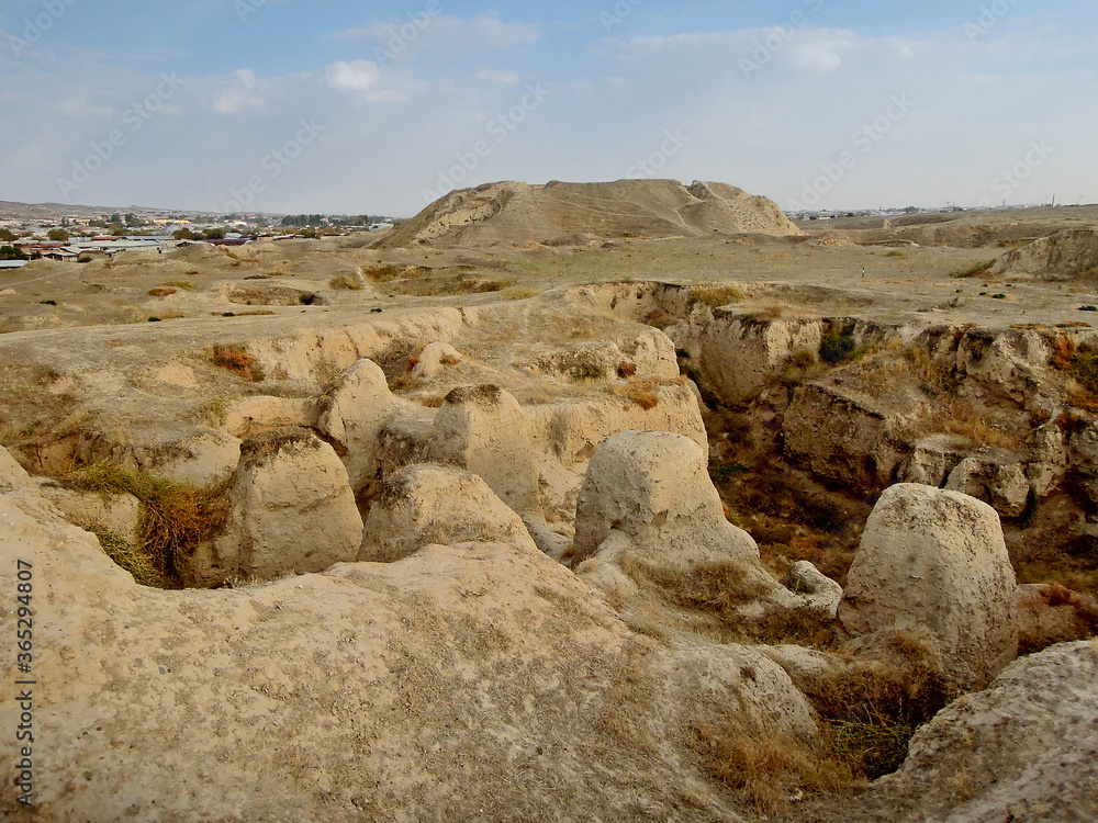 Remains of buildings, streets and main citadel of ancient medieval city ...